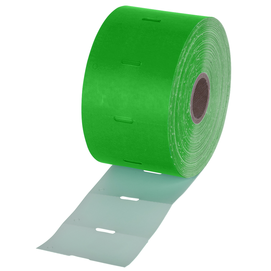 2.25" X 1.375" Direct Thermal Tags with a Green Flood Coat on Back Side ...