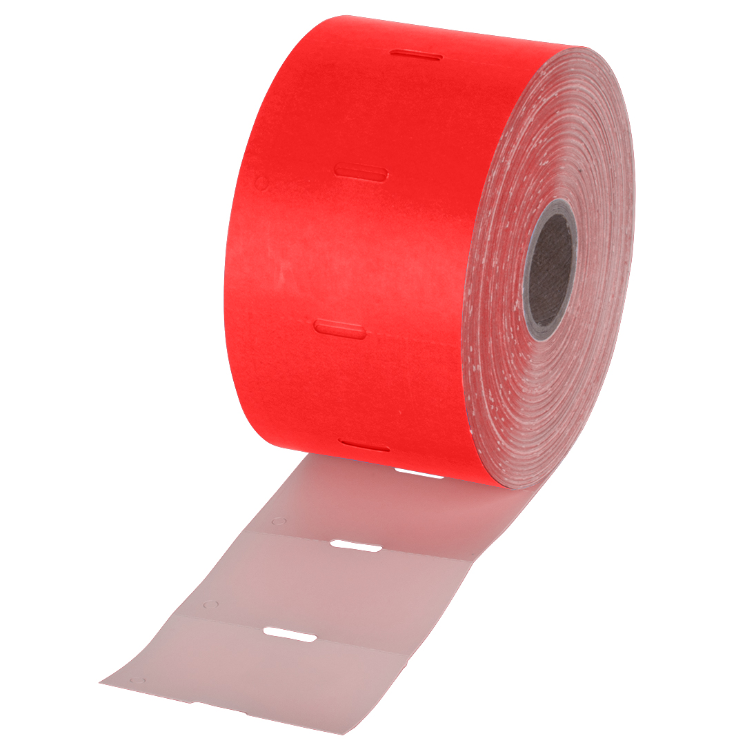 2 25 X 1 375 Direct Thermal Tags With A Red Flood Coat On Back Side