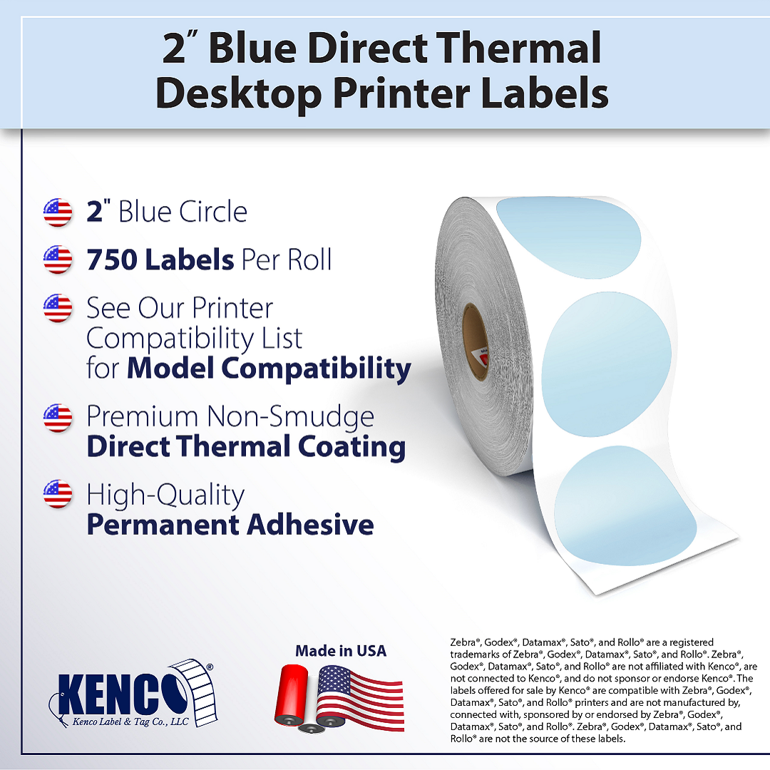 2" Circle Direct Thermal Labels - Blue