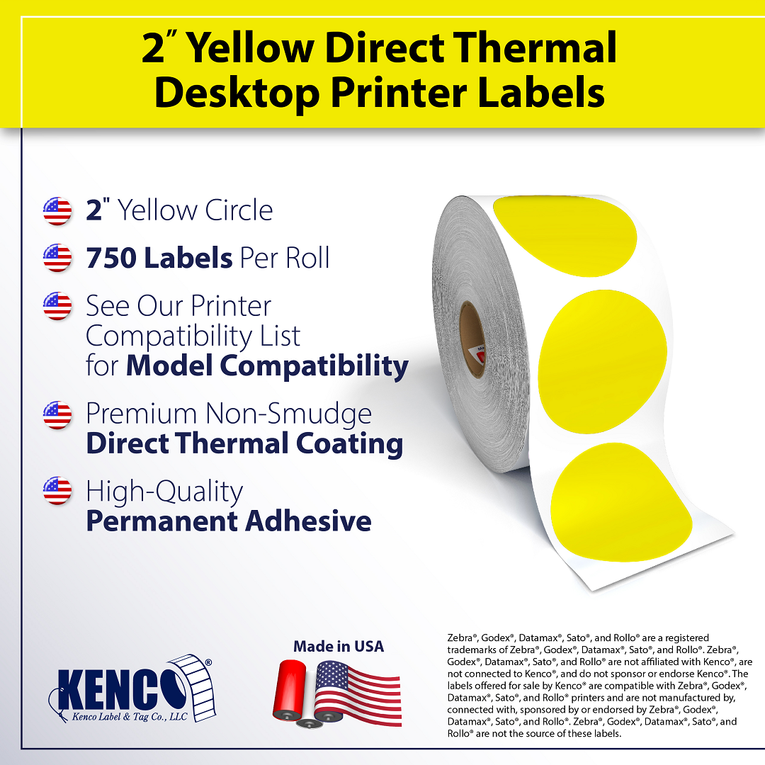 2" Circle Direct Thermal Labels - Yellow