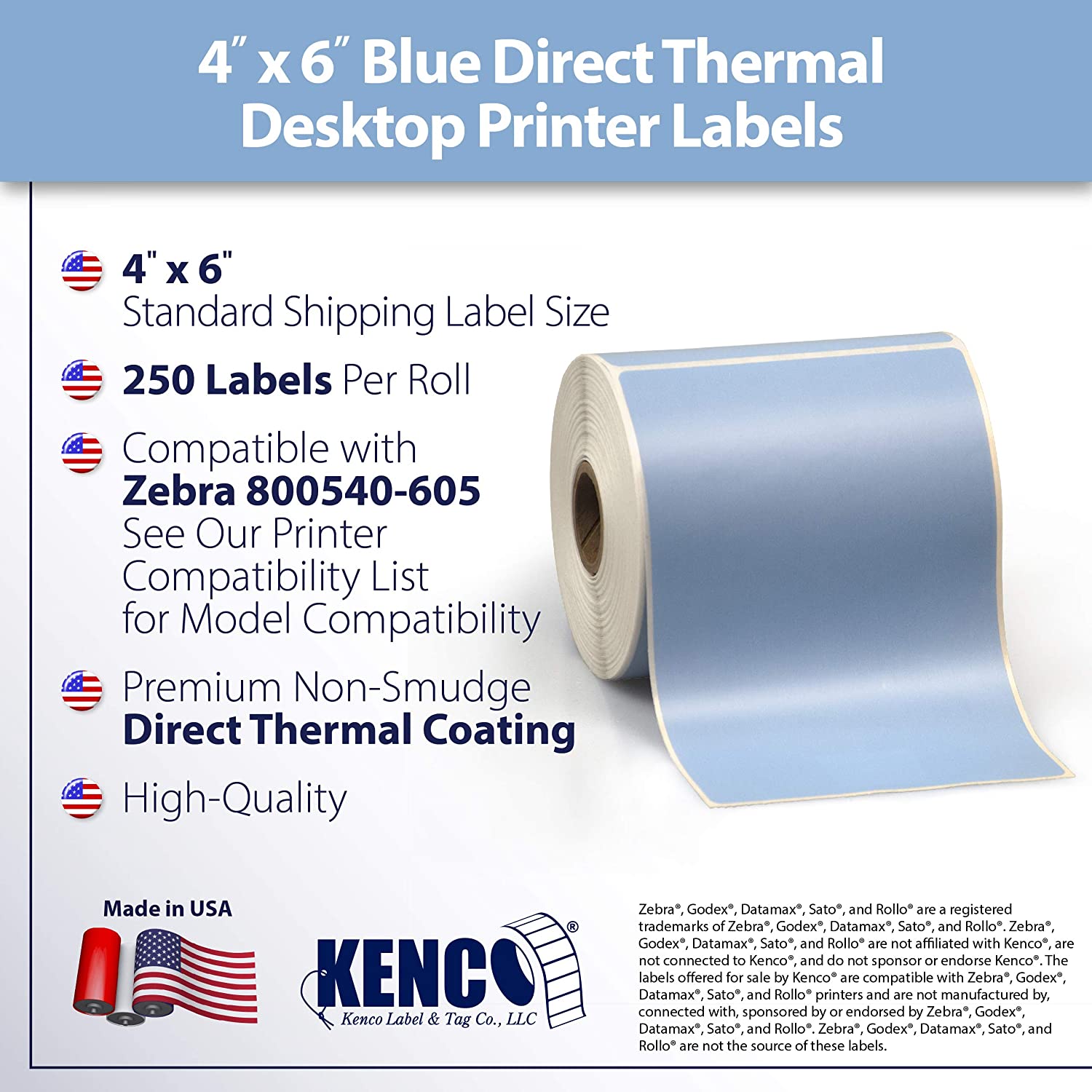 4" X 6" Direct Thermal Labels - Blue