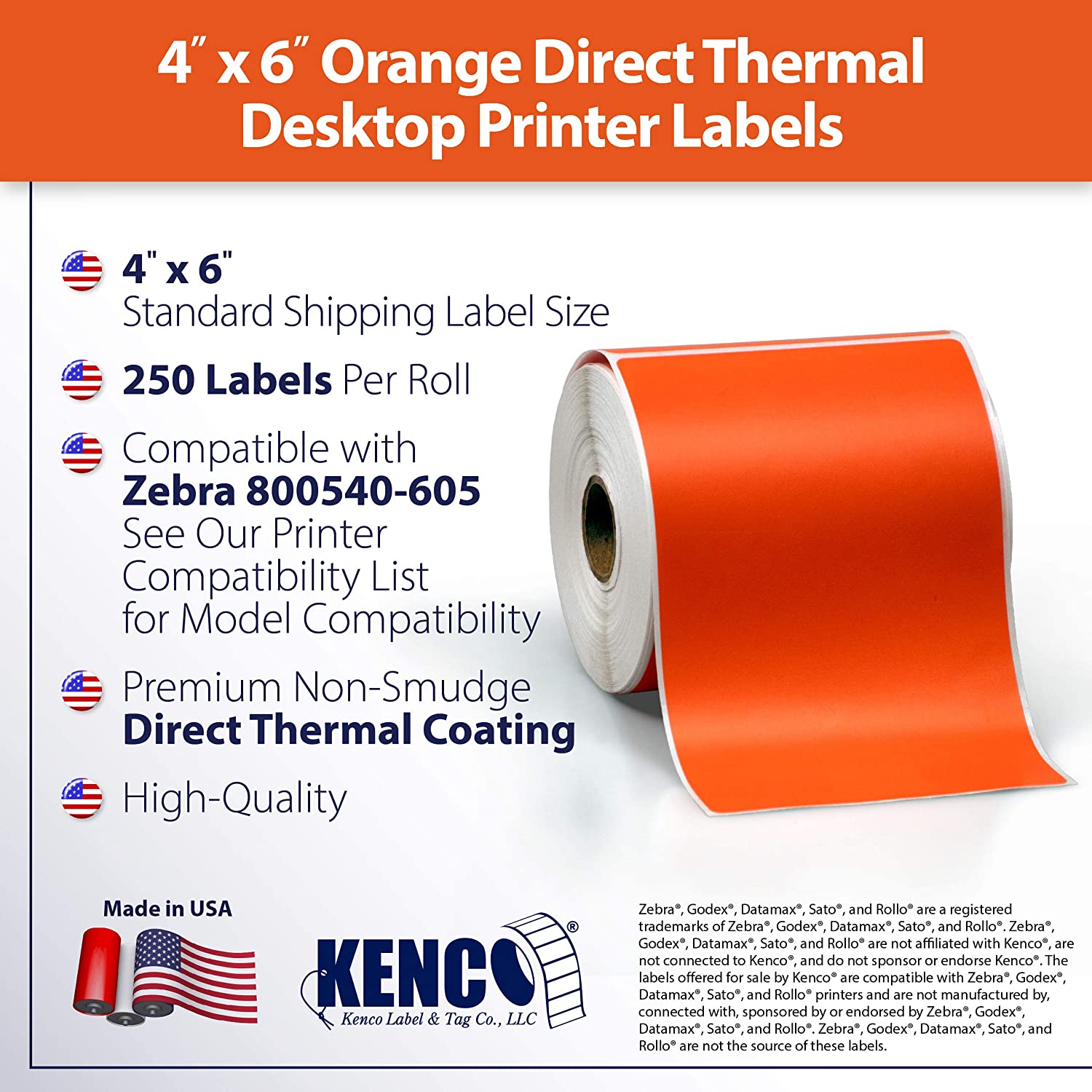 4" X 6" Direct Thermal Labels - Orange