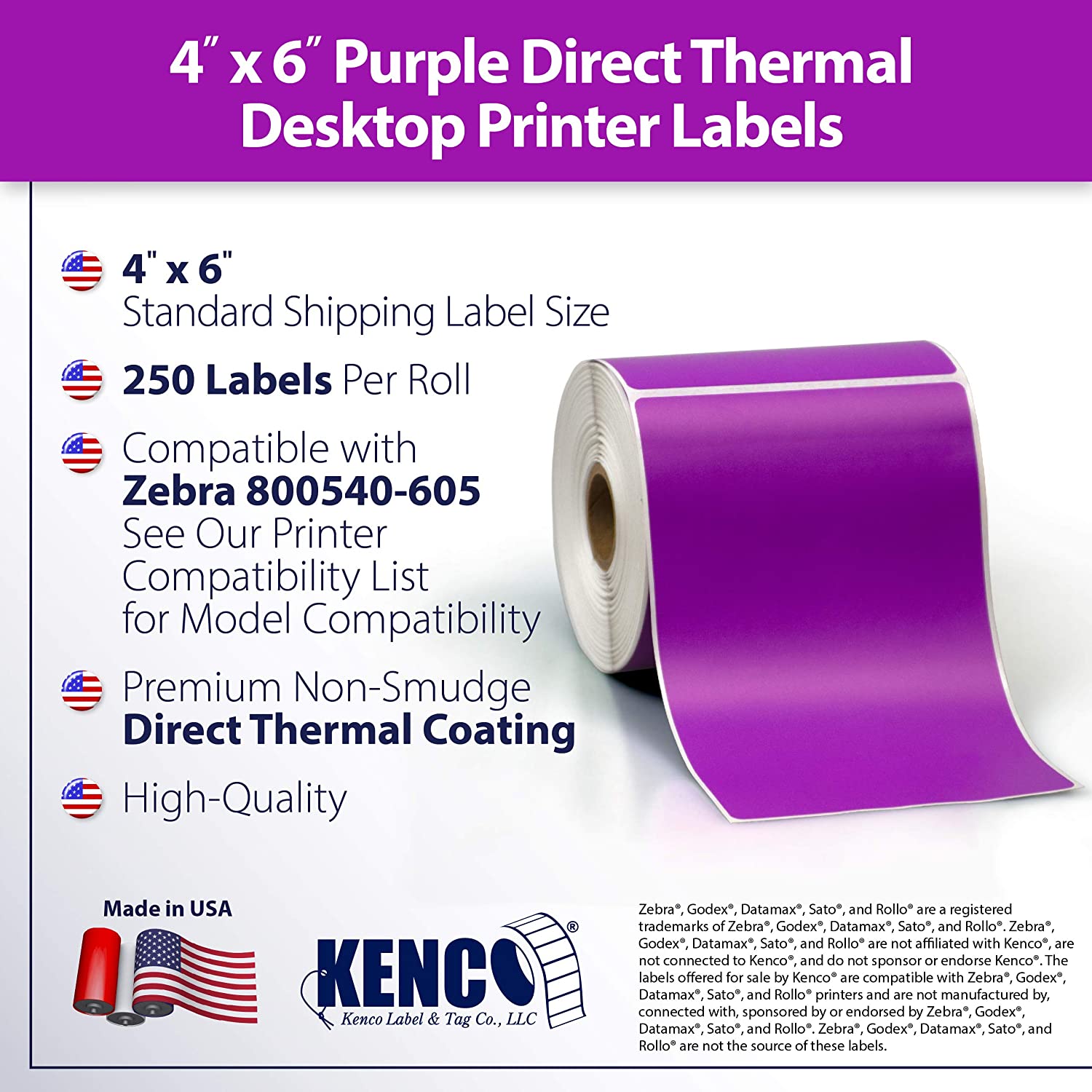 4" X 6" Direct Thermal Labels - Purple