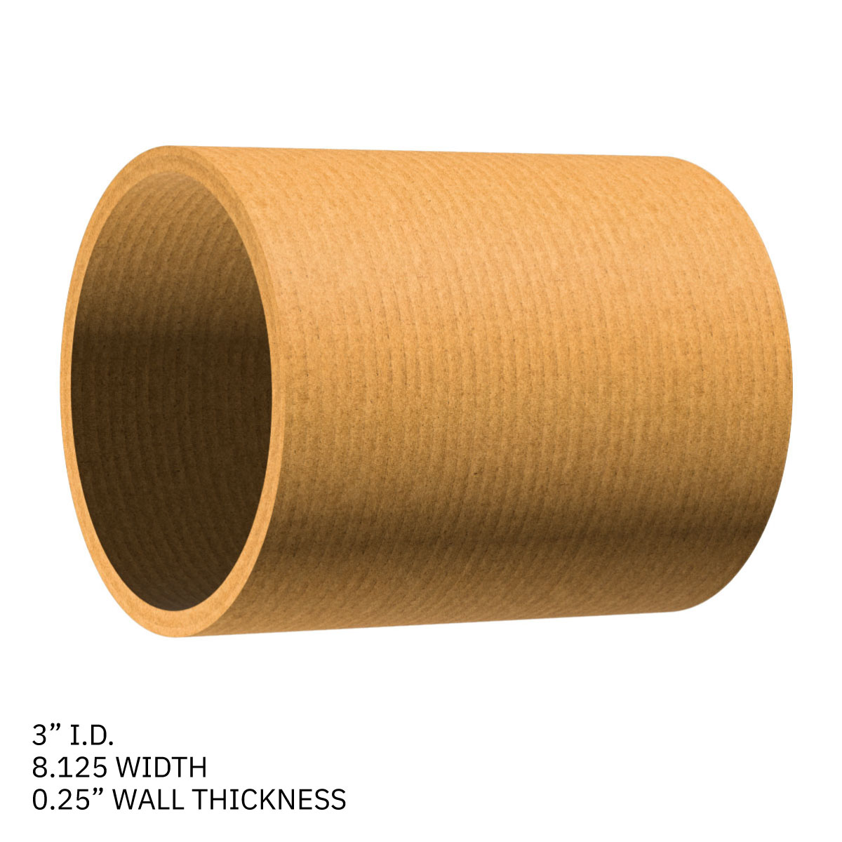 8.125" Width Cardboard Label Cores with a 3" ID and 0.25" wall thickness