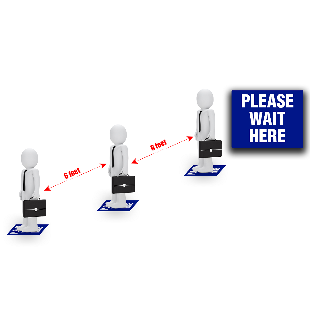 **12 Pack** 8" X 10" Blue & White Reverse "PLEASE WAIT HERE" Labels