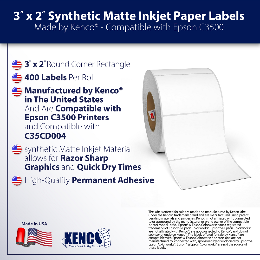 Epson Compatible 3" x 2" Round Corner Rectangle High Performance Matte ...
