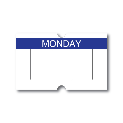 Blue on White Reverse "MONDAY" General Purpose Tamper Proof Labels