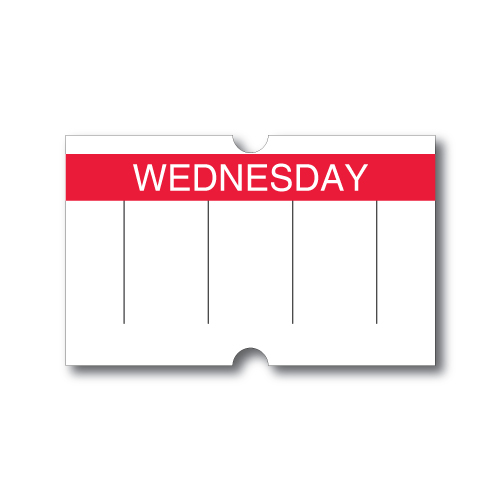 Red on White "WEDNESDAY" General Purpose Tamper Proof Labels