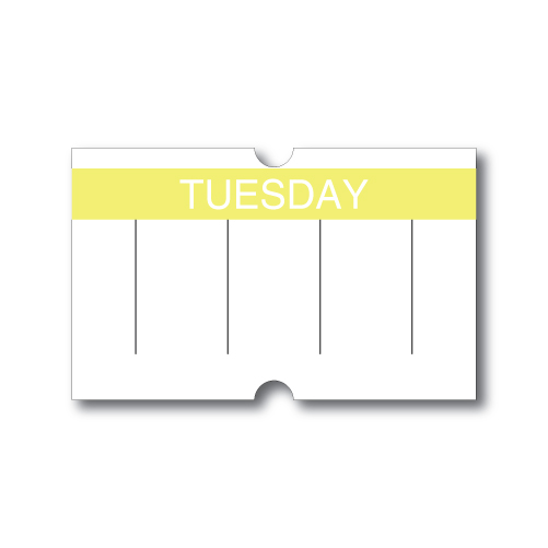 Yellow on White "TUESDAY" General Purpose Tamper Proof Labels