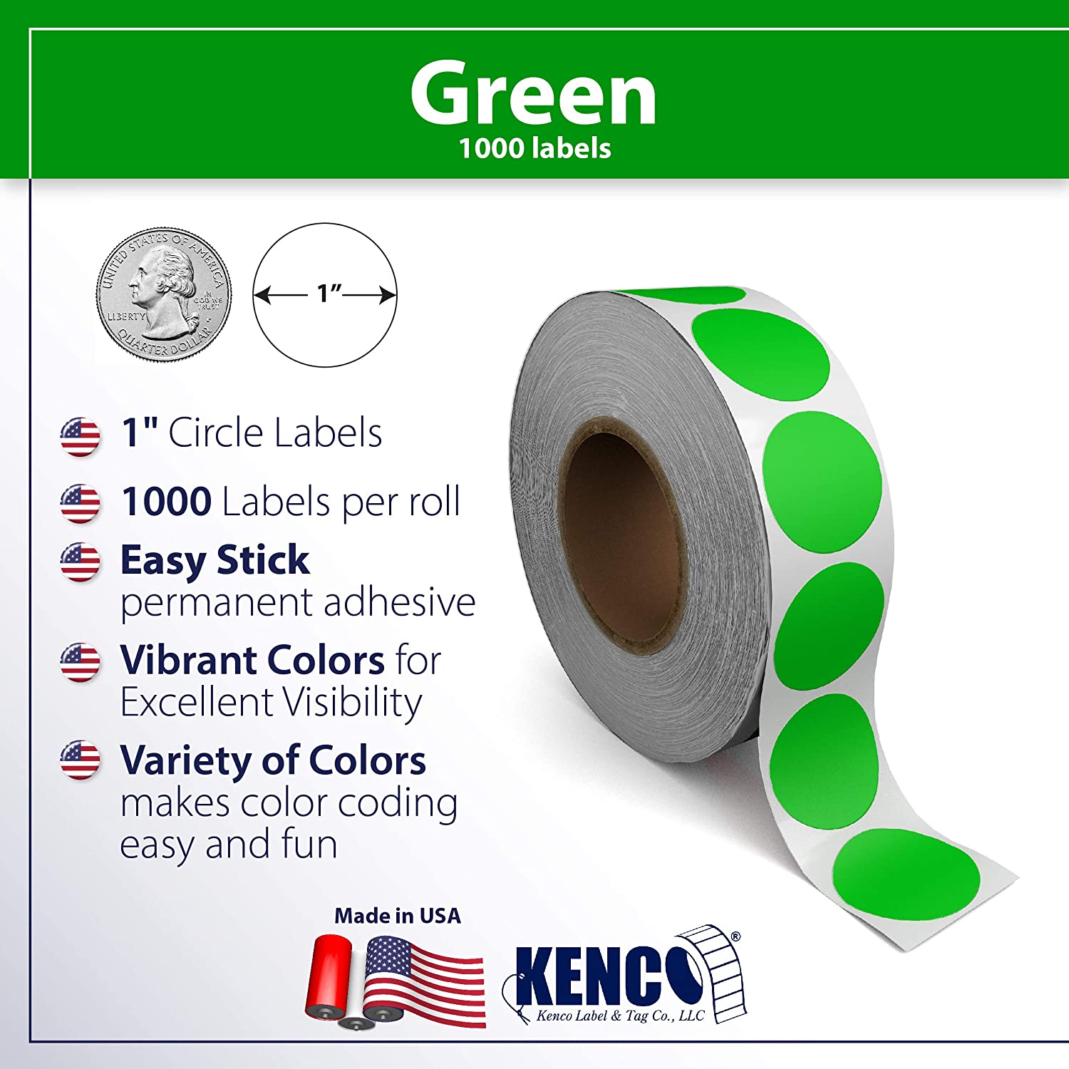 1" Kenco Color Coding Circle Labels - Green