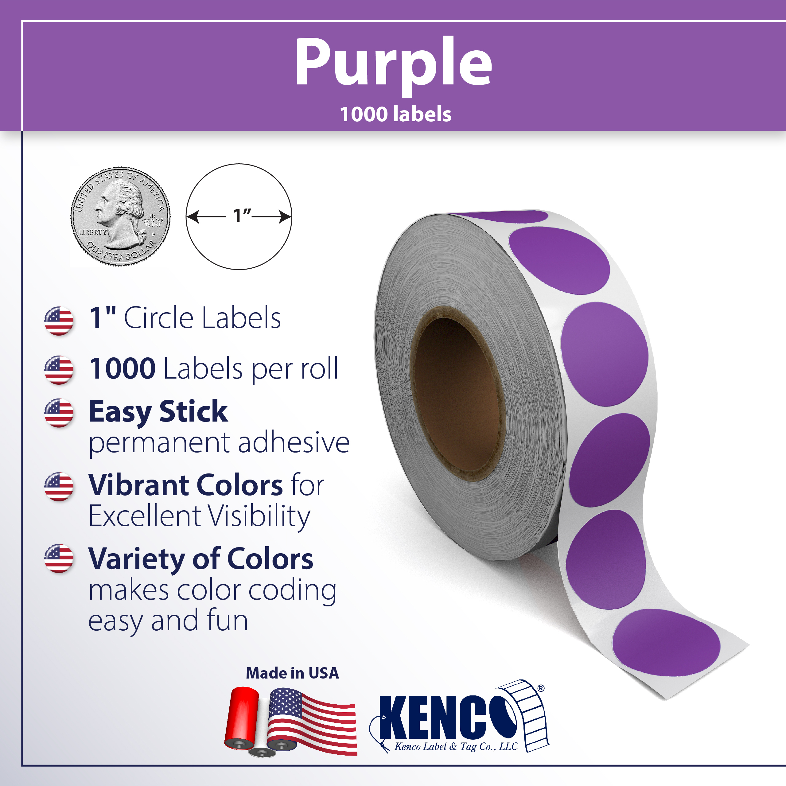 1" Kenco Color Coding Circle Labels - Purple