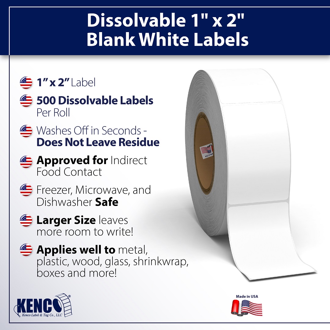 1" x 2" Dissolvable Food Safety Labels