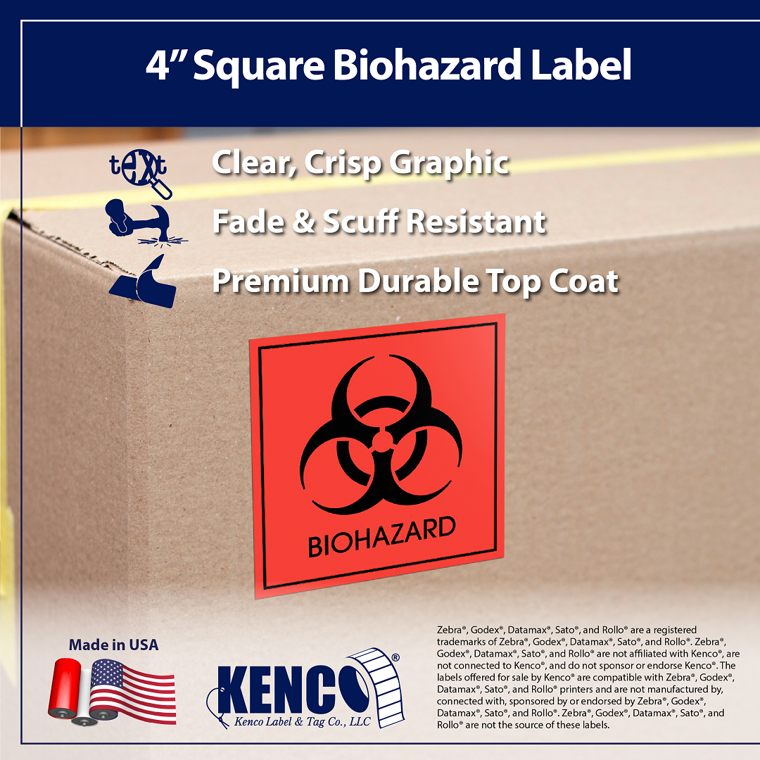 4" X 4" Round Corner Rectangle "BIOHAZARD" Labels