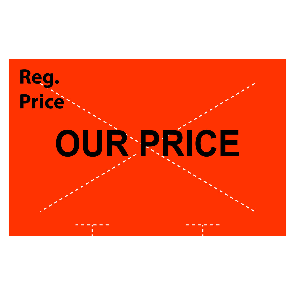 Black Print on Fluorescent Red "REG. PRICE OUR PRICE" Labels