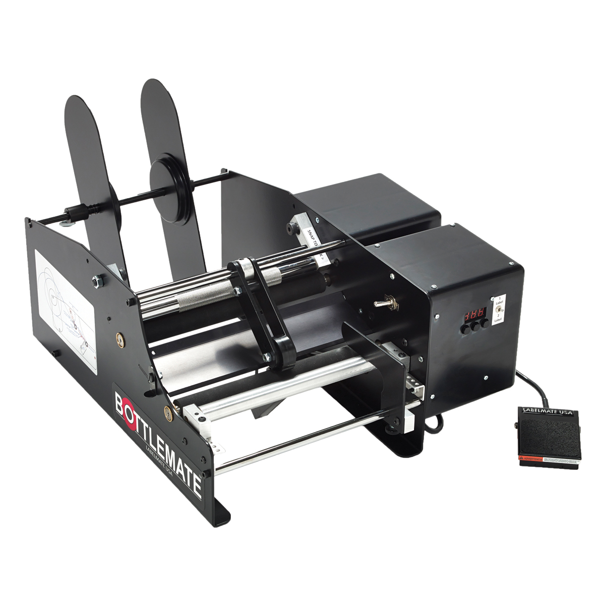 Automatic Bottle Label Applicator, 9" wide. 2 labels per bottle.