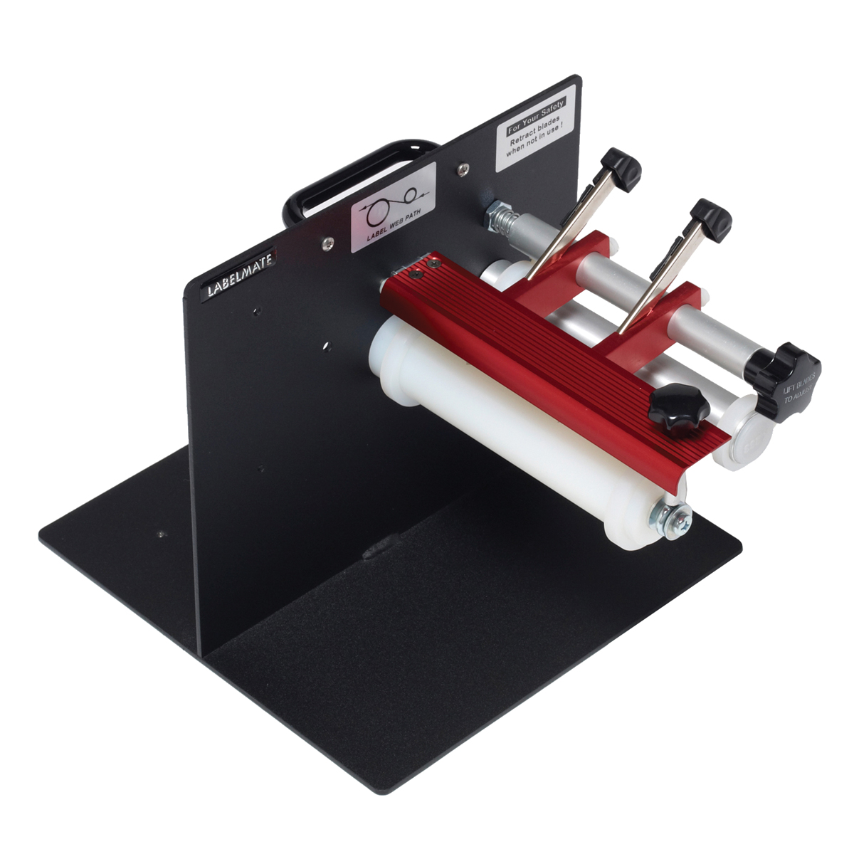 Non-Motorized Label Slitter, max media width of 6”.