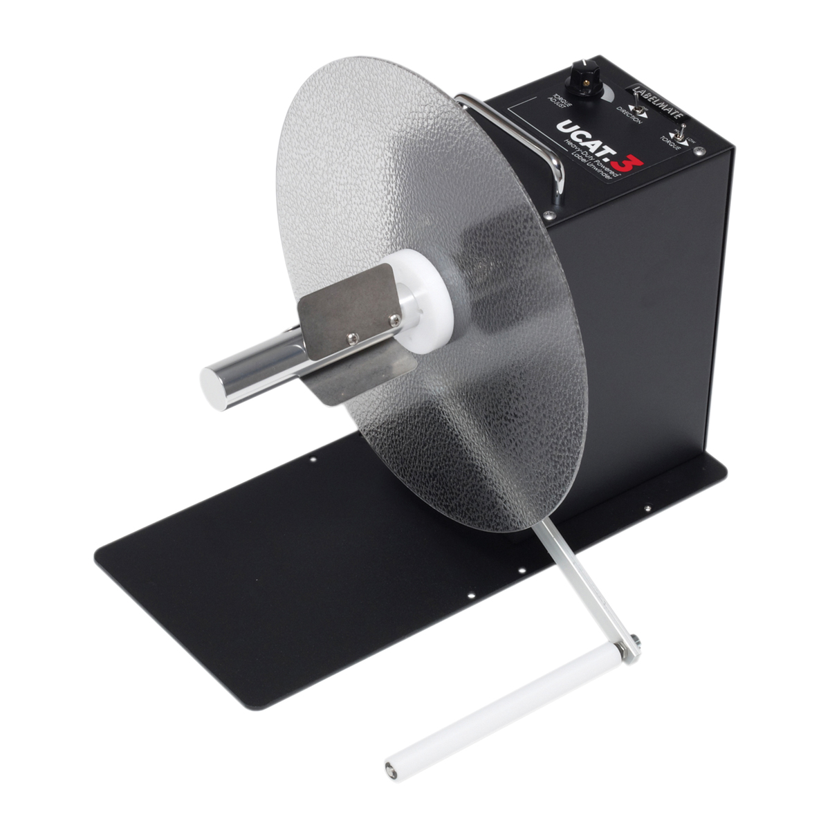 Powered Label Unwinder with fin style core holder for labels up to 6.5 ...