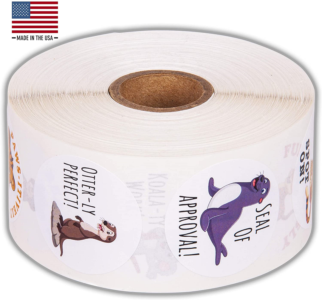 1,000 1.5" Circle Reward Encouragement Stickers - Animal Designs