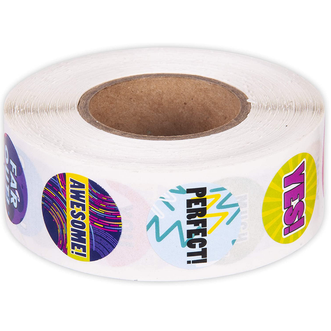 1,000 1" Circle Reward Encouragement Stickers - Motivational Messages