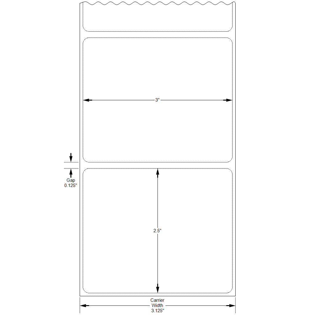 3" X 2.5" Inkjet White Matte BOPP Labels, 750 labels/roll, 3" core
